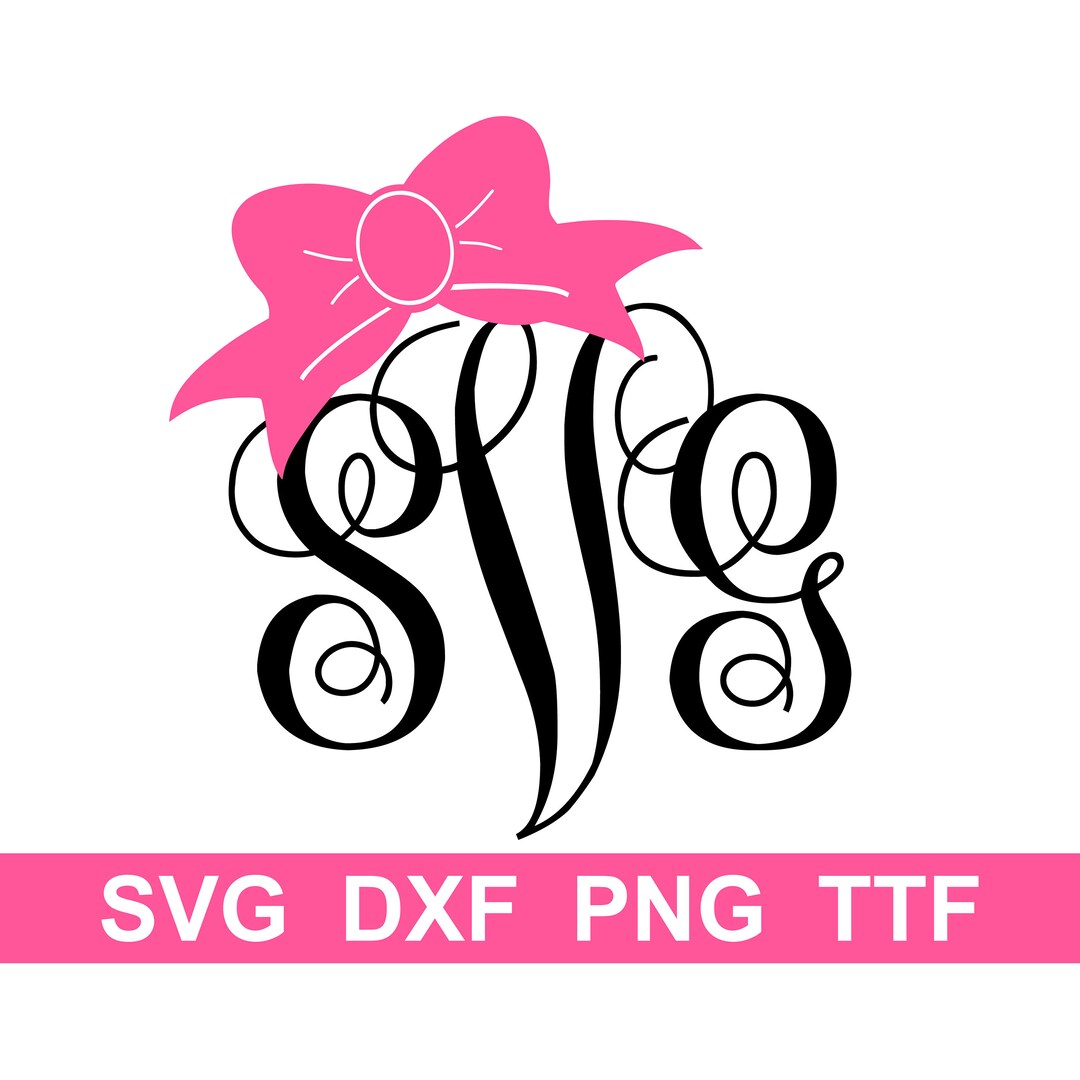 Monogram SVG + TTF Alphabet + Coquette Bow Topper, Cute Monogram Font ...