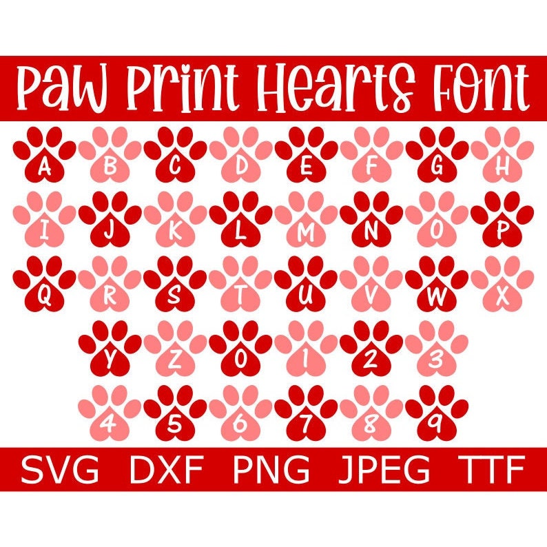 Paw Print Font Valentine's Day Digital Download TTF Alphabet 36 svg/png ...