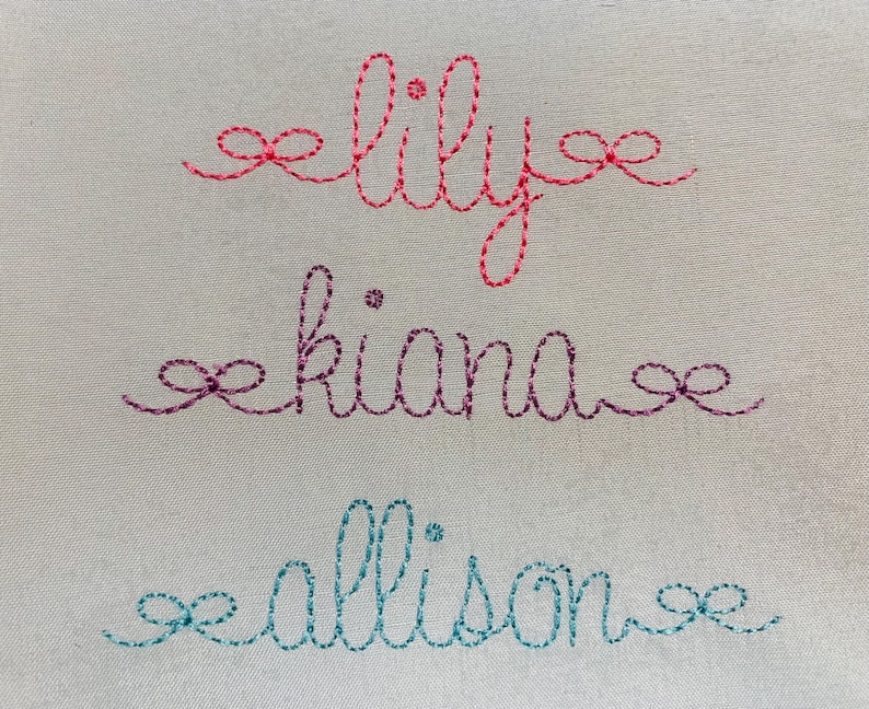 Coquette Bow Embroidery Font: Cursive Bean Stitch, Scalable BX Font 1.0 ...