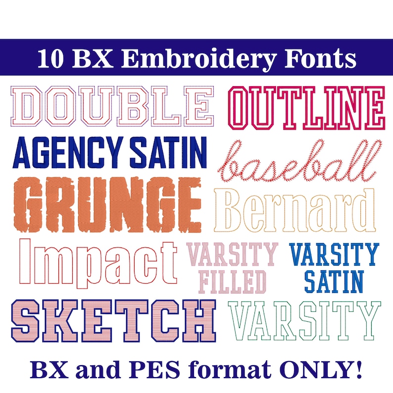 10 Sporty Machine Embroidery BX Font Bundle: Varsity College Outline ...