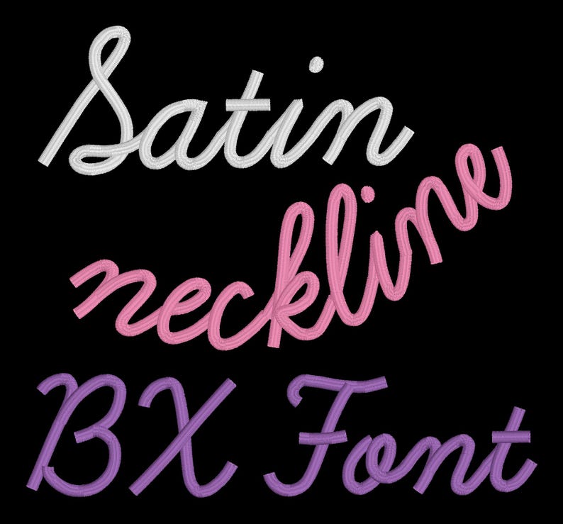 Satin Stitch Cursive Embroidery Font, Neckline Font, Scalable BX Font 1 ...