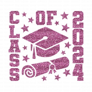 Class of 2024 PNG Design, Grad Cap 2024 PNG Design, Pink Glitter ...