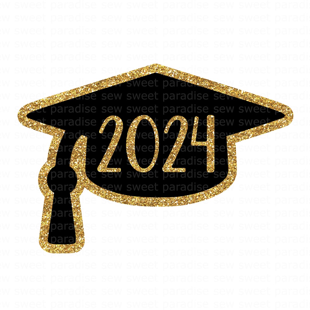 Graduation 2024 PNG Design, Grad Cap 2024 Cake Topper PNG Design, Gold ...