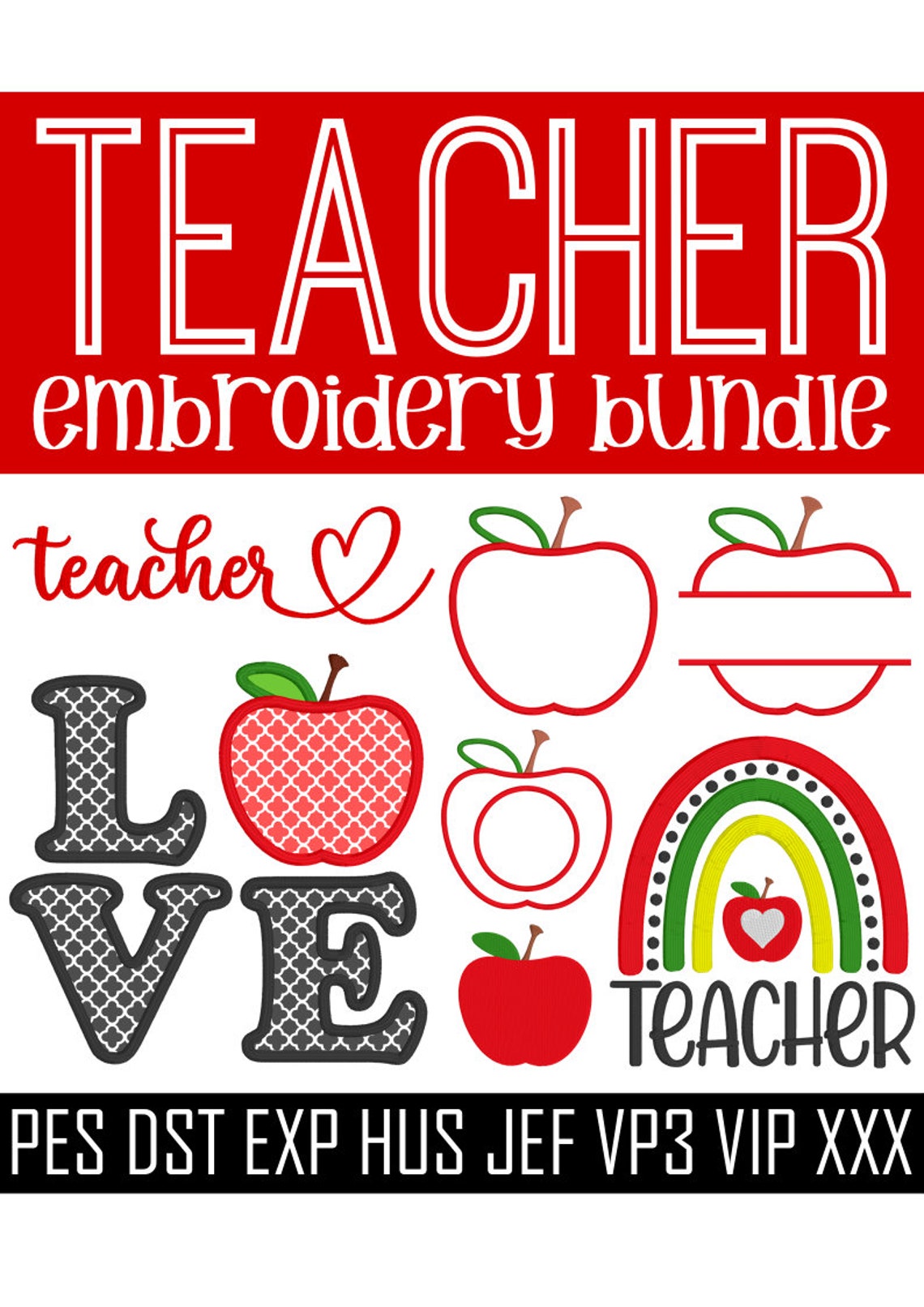 Teacher Embroidery Designs Bundle MACHINE EMBROIDERY Teacher - Etsy