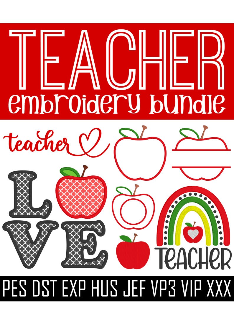 Teacher Embroidery Designs Bundle MACHINE EMBROIDERY Teacher - Etsy