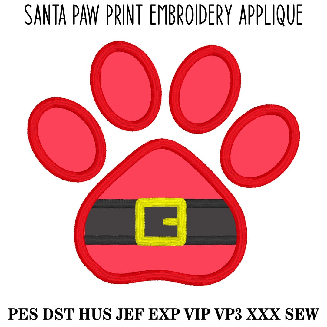 Santa Paw Print Embroidery Design Applique, MACHINE EMBROIDERY ...