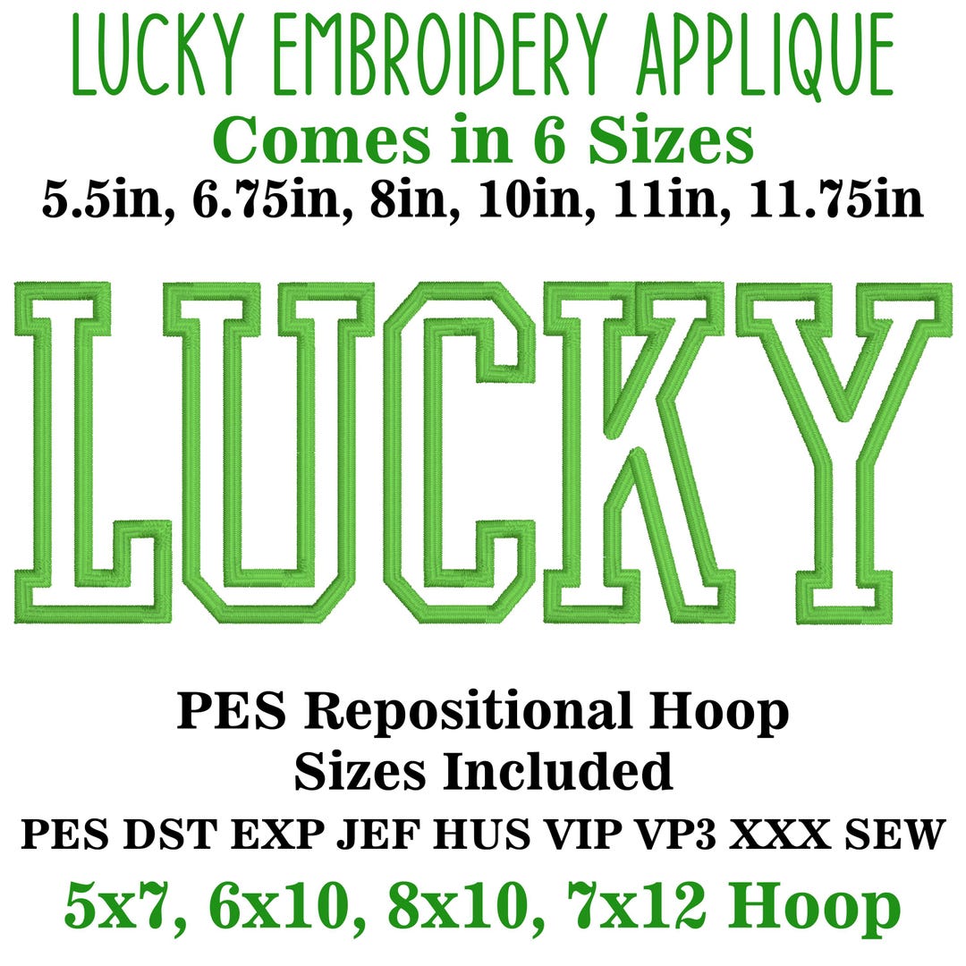 LUCKY Applique Embroidery Design, MACHINE EMBROIDERY, Lucky Outline, St ...