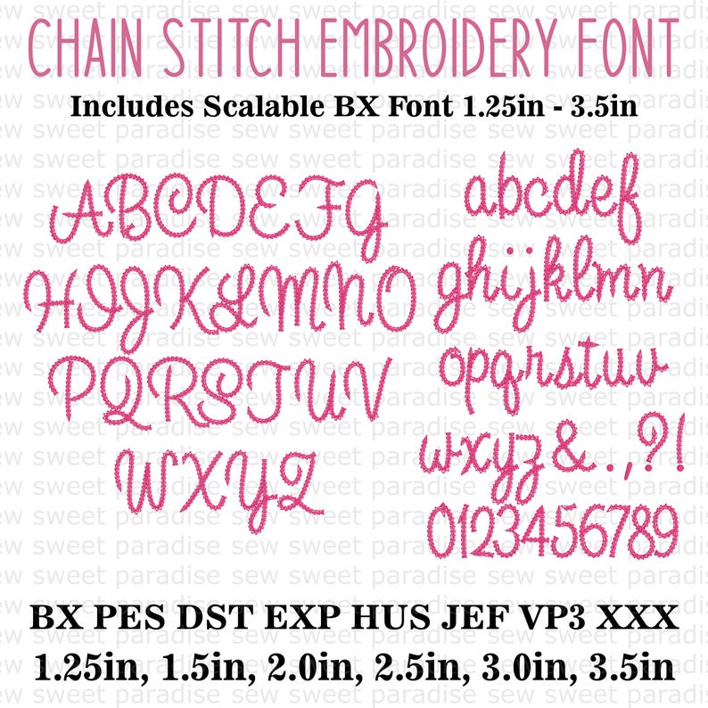 Chain Stitch Embroidery Font: Thin Light Cursive, Scalable BX Font 1.25 ...