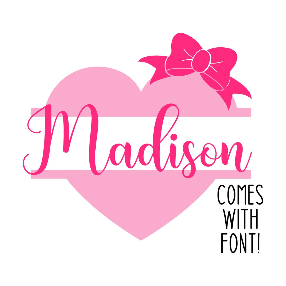 Heart SVG/PNG, Valentine Heart Bow, Split Name Frame TTF Name Font ...