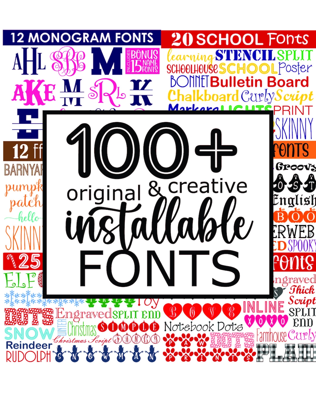 100+ Installable Fonts Bundle TTF/OTF: Monogram Fonts, Holiday Fonts - Etsy