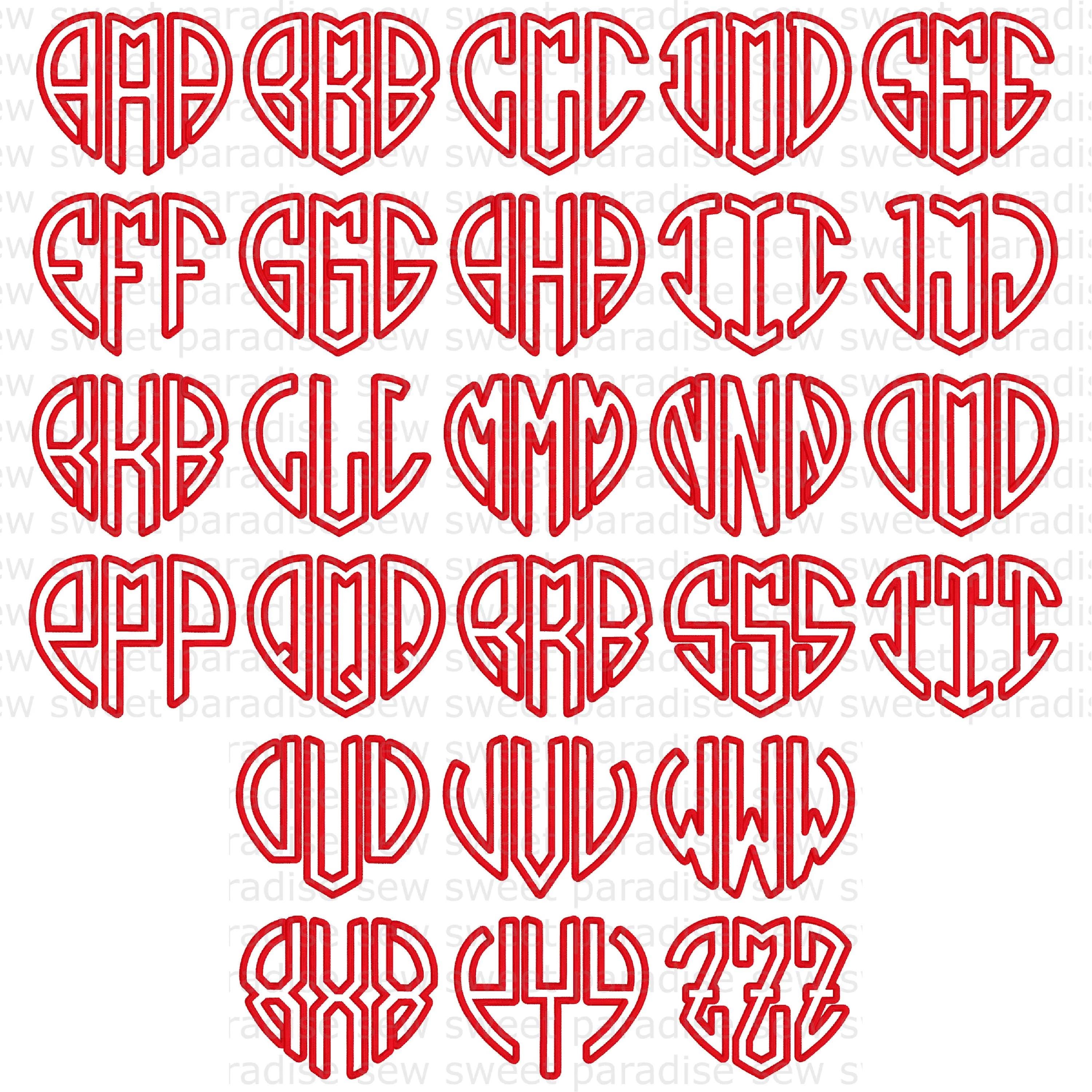 PES Embroidery Monogram Font Bundle: Pearls, Chain, Heart Mono Applique ...