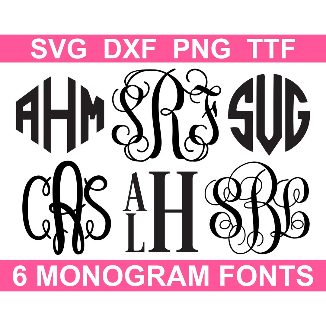 Monogram SVG Font Bundle + TTF: 6 Fonts, Monogram Alphabets (digital ...