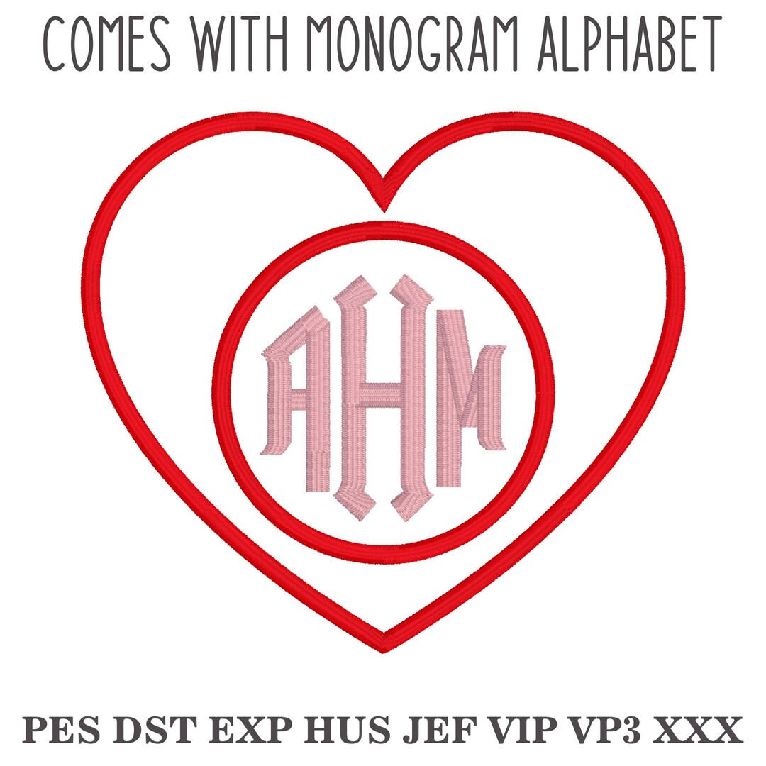 Heart Monogram Applique, MACHINE EMBROIDERY, Diamond Monogram Alphabet ...