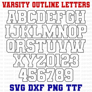 Outline Font SVG, DXF, PNG Ttf Block Letters, School Letters, Instant ...