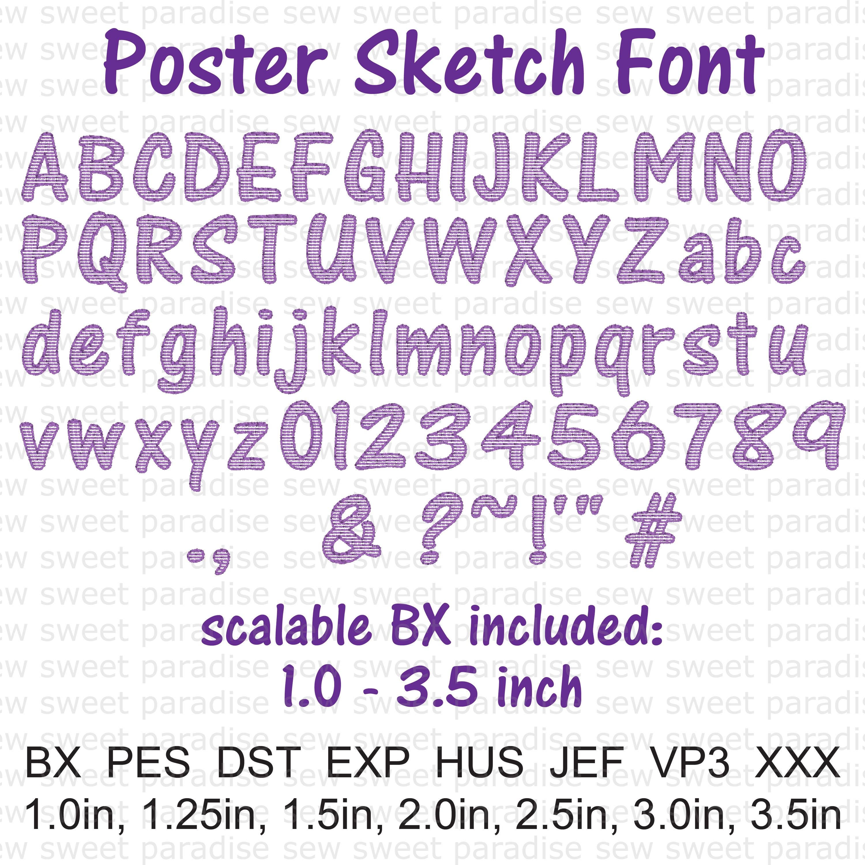 Kids Sketch Embroidery Font: Scalable BX Font 1.0-3.5 Inch, PES + 7 ...