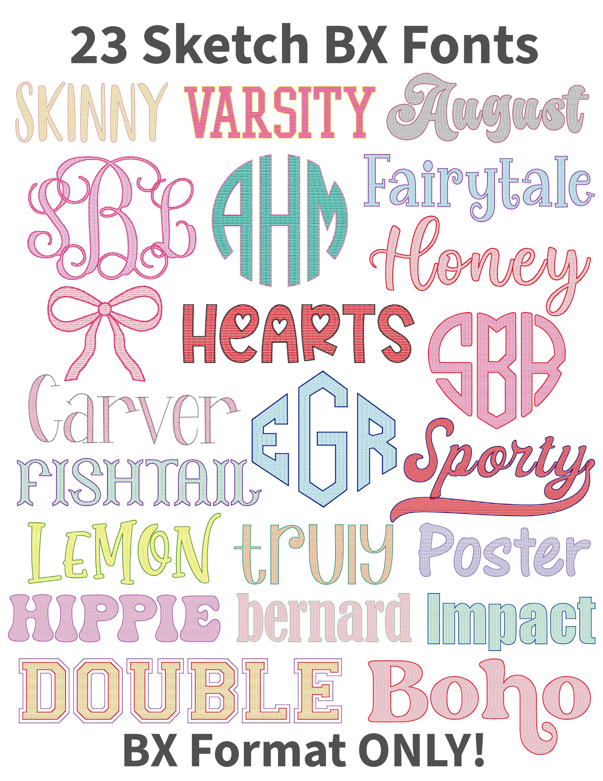 23 BX Embroidery Font Bundle – Sketch Stitch Monograms BX Fonts ...