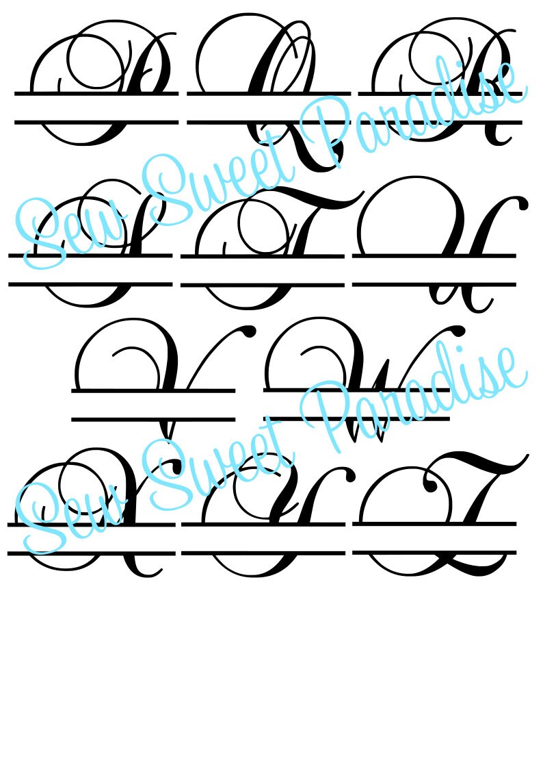 Split Monogram SVG/DXF/PNG Fancy Script Frames Alphabet | Etsy