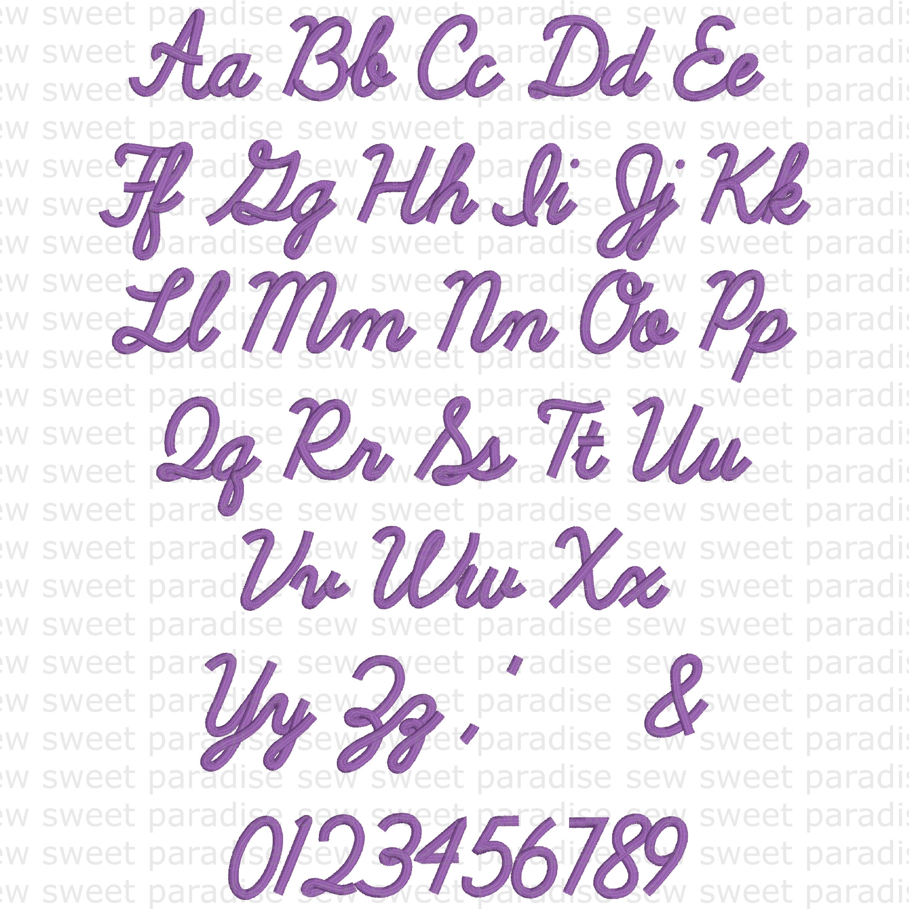 Satin Stitch Cursive Embroidery Font, Neckline Font, Scalable BX Font 1 ...