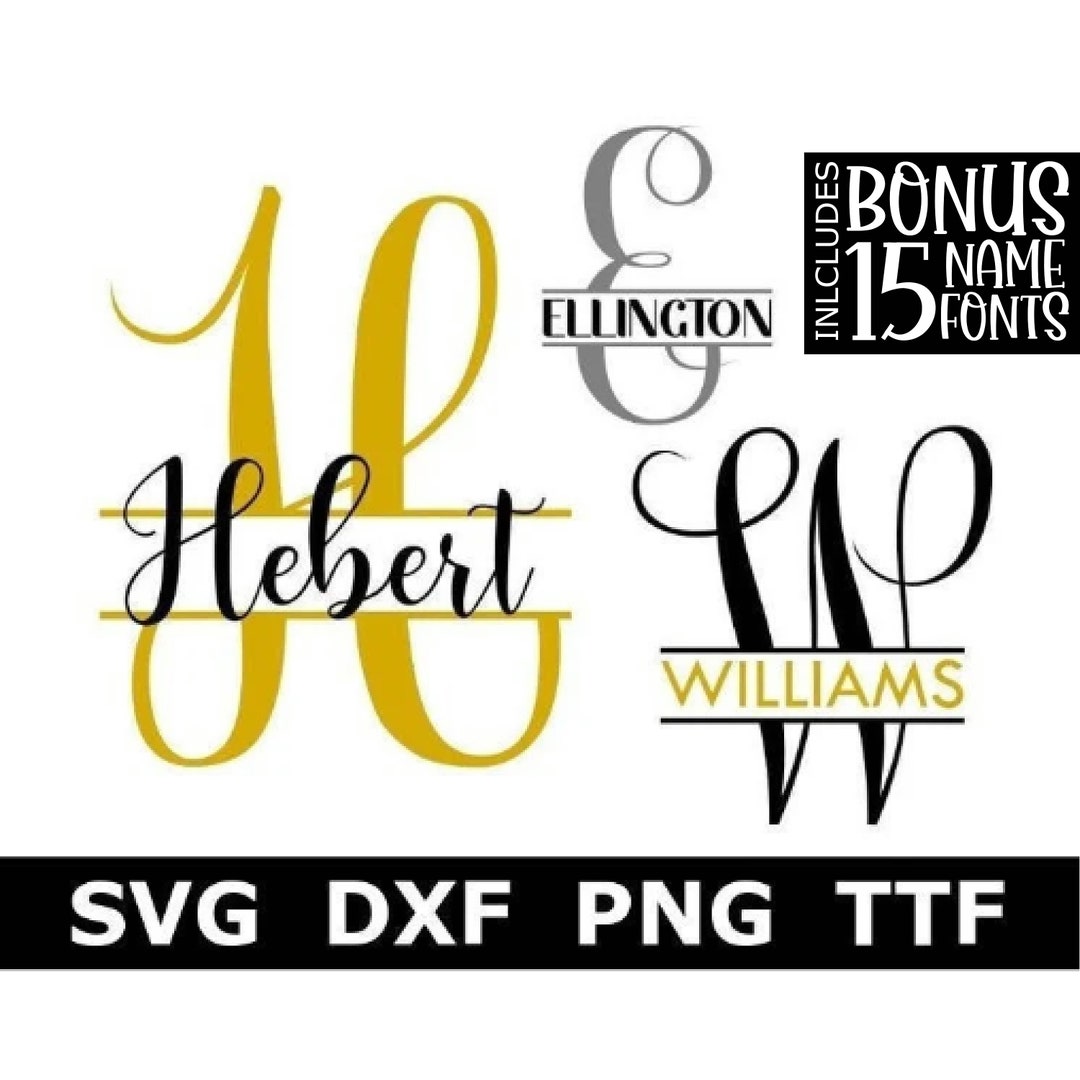 Split Monogram SVG TTF Alphabet, Monogram Font 15 Name Fonts, Digital ...