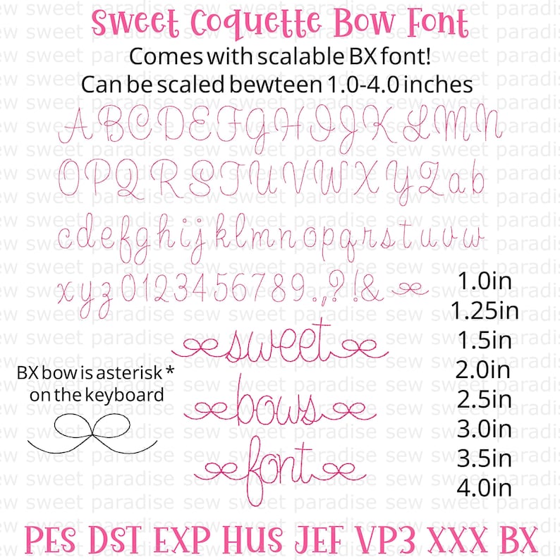 Coquette Bow Embroidery Font: Cursive Bean Stitch, Scalable BX Font 1.0 ...
