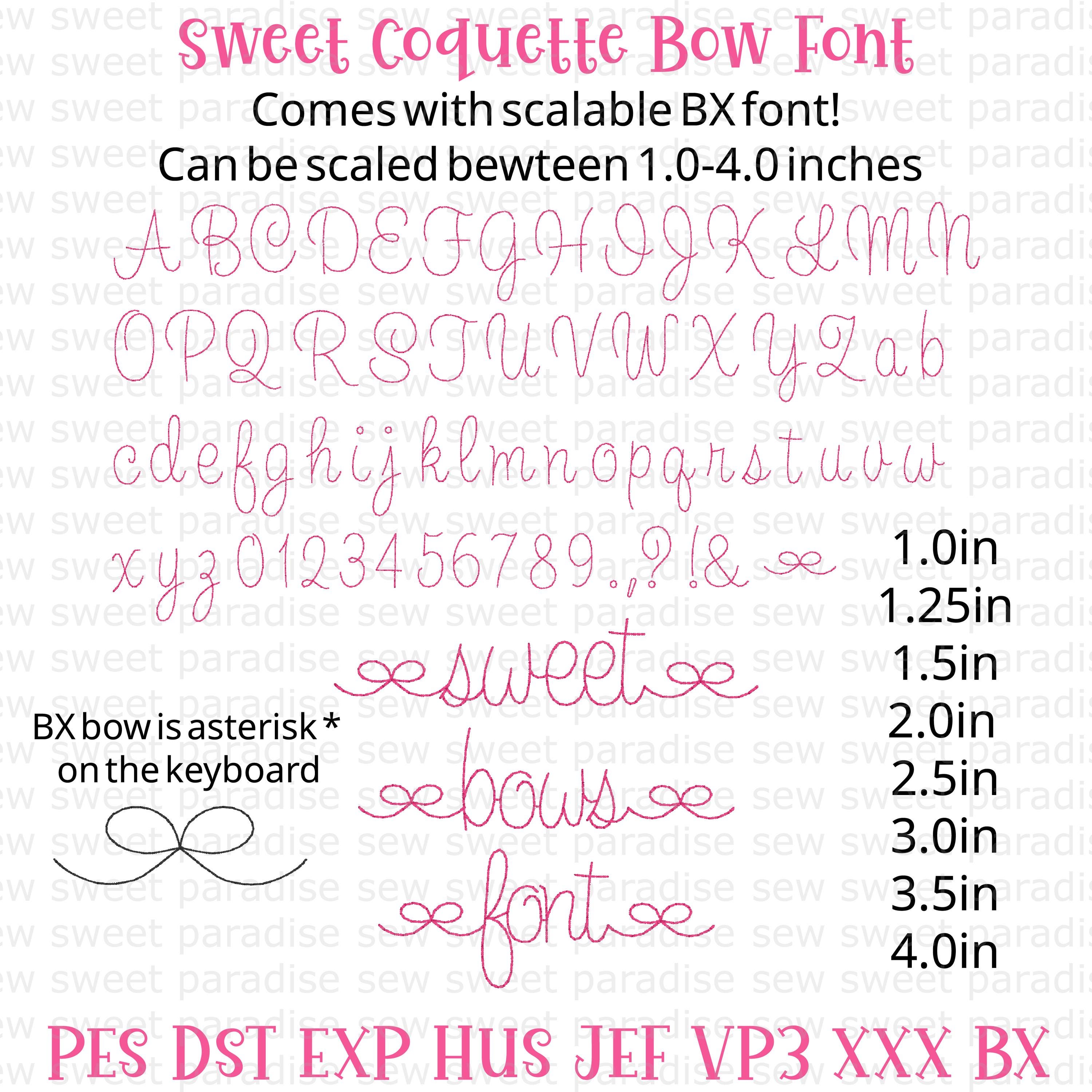 Coquette Bow BX Embroidery Font: Bean Stitch Cursive Scalable BX Font 1 ...
