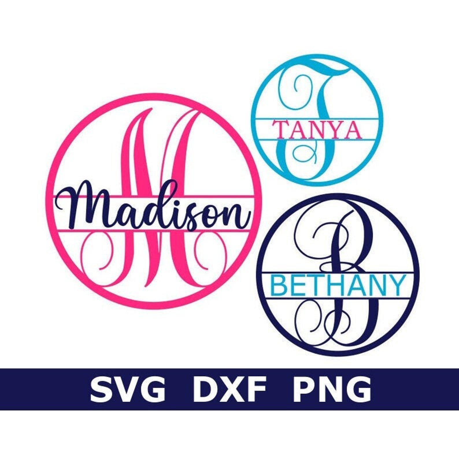 Split Monogram SVG/DXF/PNG, Keychain Script Circle Alphabet, Digital ...
