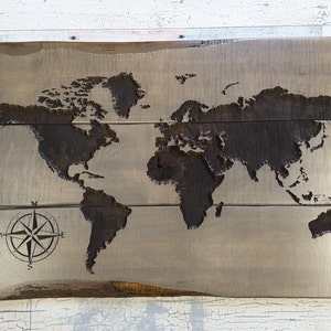 CARVED Wood World Map LIVE EDGE World Map Wall Art Travel - Etsy
