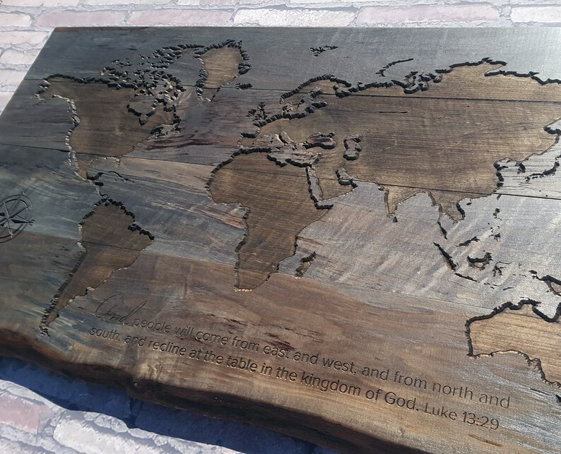 CARVED Wood World Map LIVE EDGE World Map Wall Art Travel - Etsy
