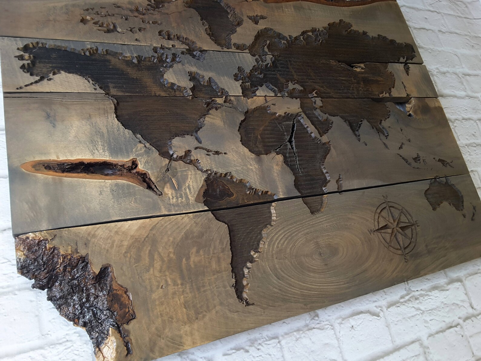 CARVED Wood World Map LIVE EDGE World Map Wall Art Travel | Etsy