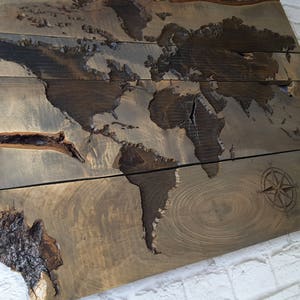 CARVED Wood World Map LIVE EDGE World Map Wall Art Travel | Etsy