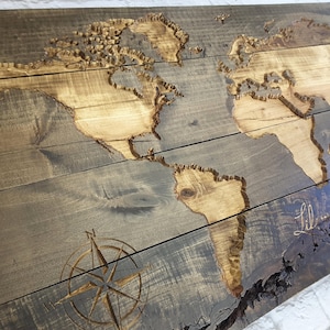 CARVED Wood World Map LIVE EDGE World Map Wall Art Travel | Etsy