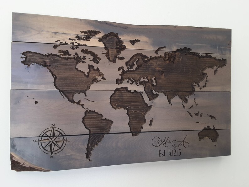 CARVED Wood World Map LIVE EDGE World Map Wall Art Travel - Etsy