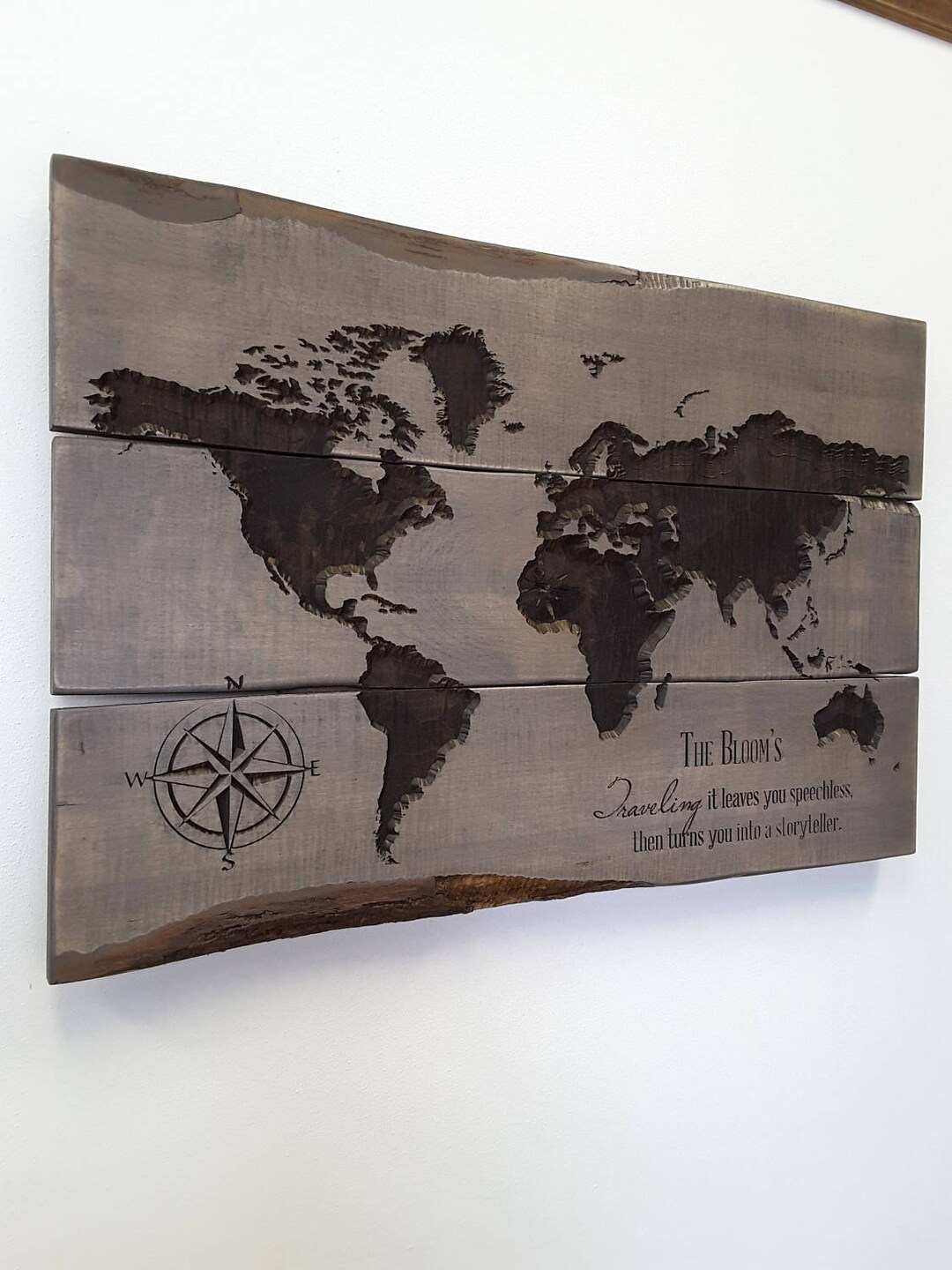 CARVED Wood World Map LIVE EDGE, World Map Wall Art, Travel Décor ...