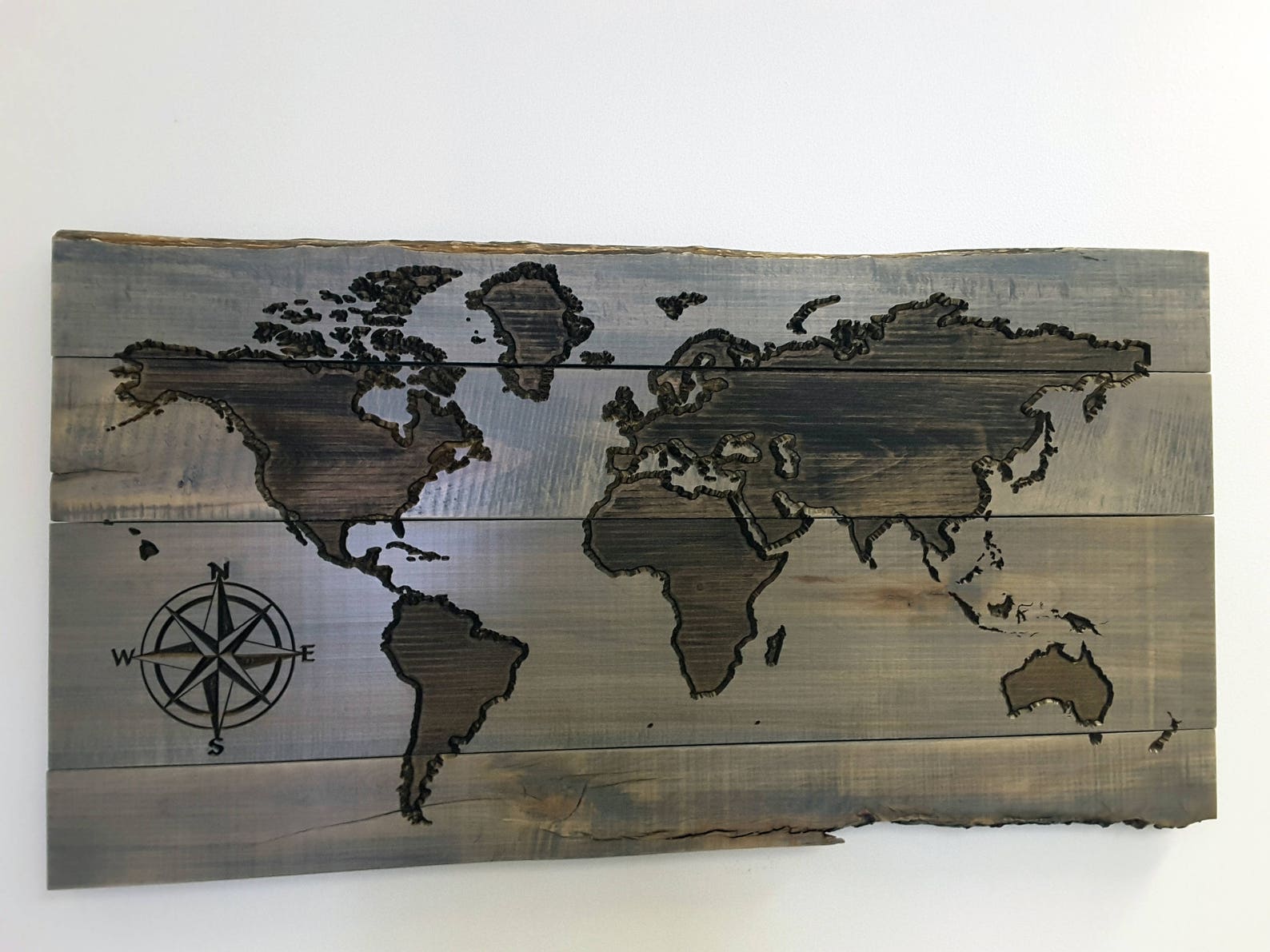 CARVED Wood World Map LIVE EDGE World Map Wall Art Travel - Etsy