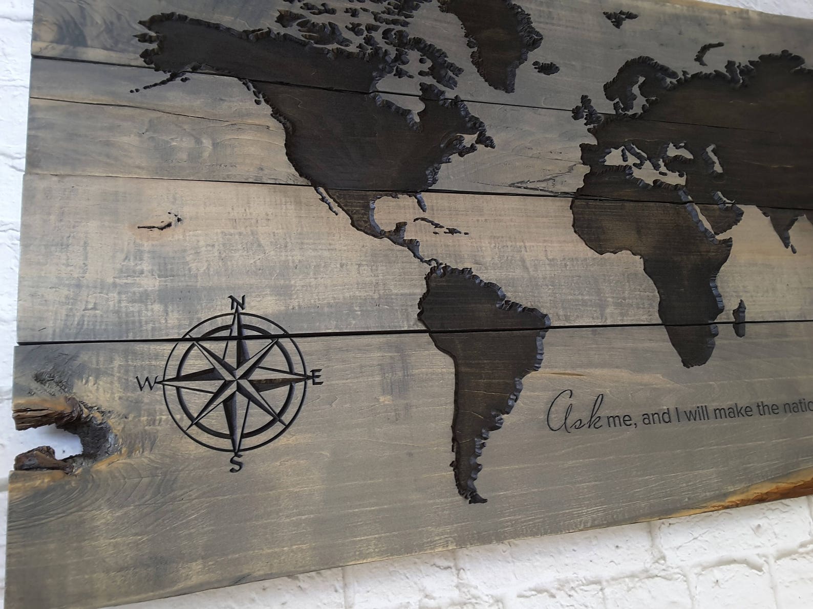 CARVED Wood World Map LIVE EDGE World Map Wall Art Travel - Etsy