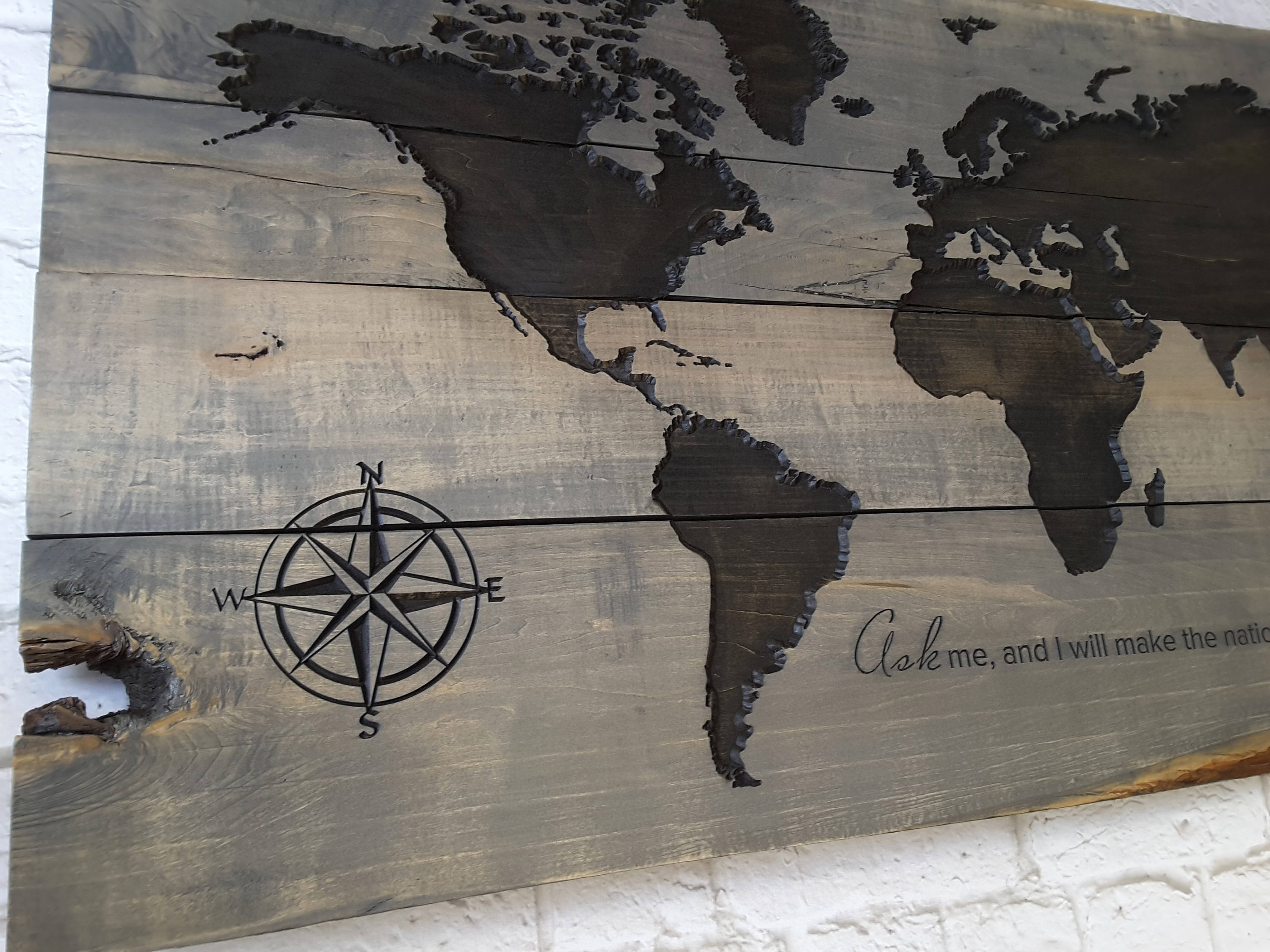 CARVED Wood World Map LIVE EDGE World Map Wall Art Travel - Etsy