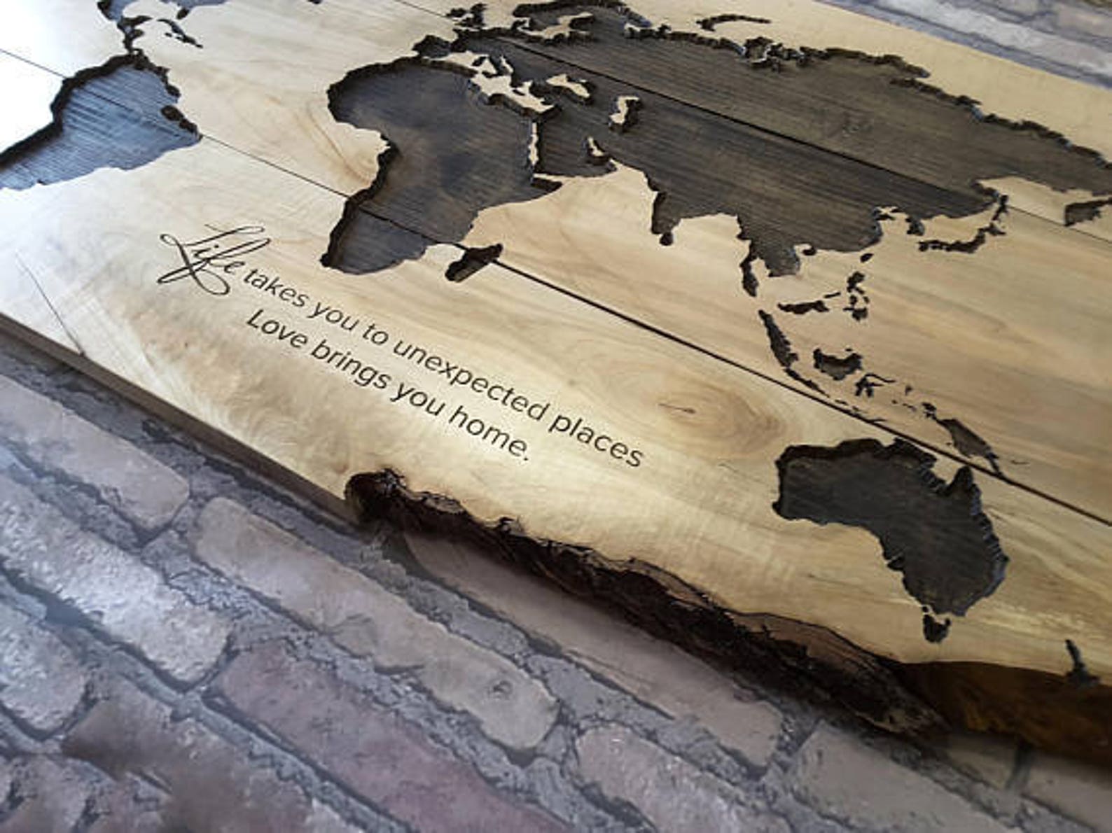CARVED Wood World Map LIVE EDGE World Map Wall Art Travel - Etsy