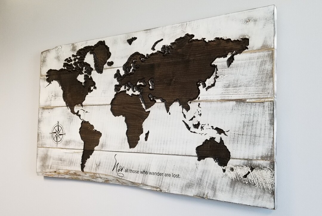 CARVED Wood World Map LIVE EDGE, World Map Wall Art, Travel Décor ...