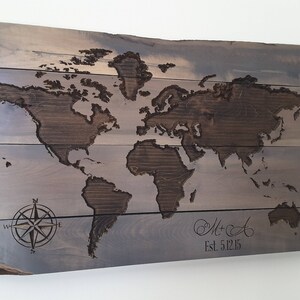 CARVED Wood World Map LIVE EDGE World Map Wall Art Travel | Etsy