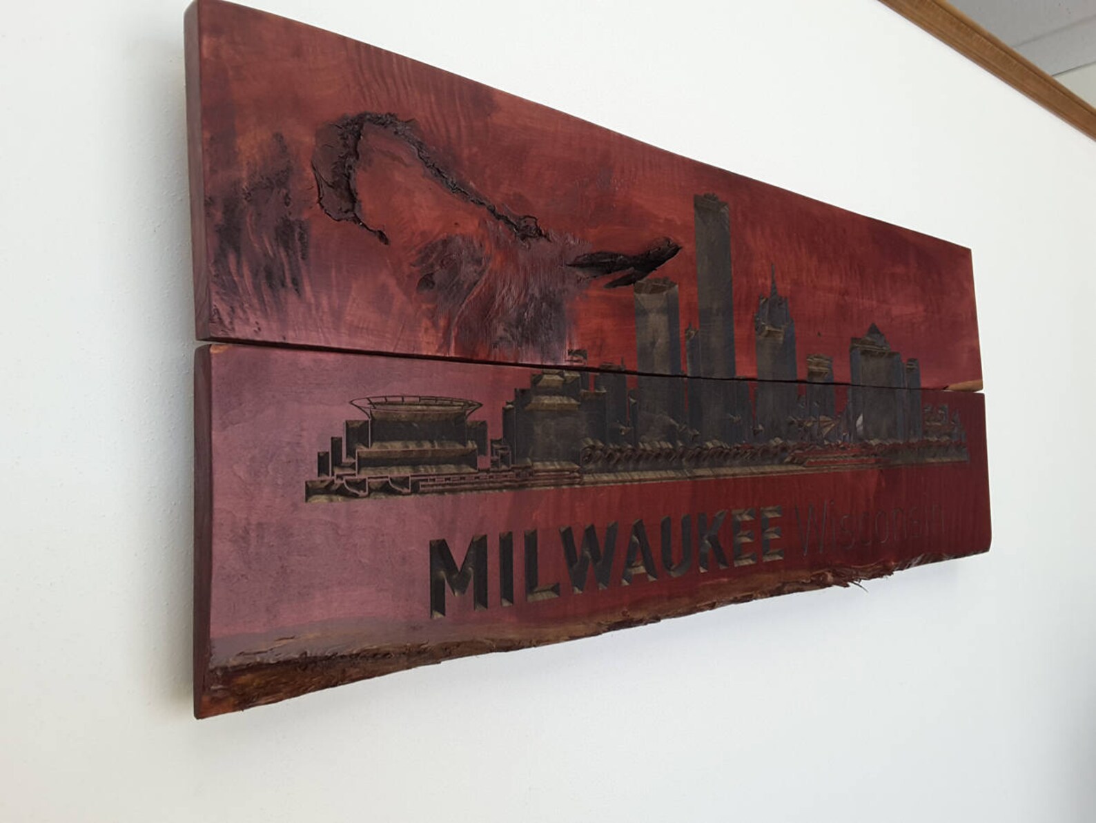 Milwaukee Skyline CARVED Wood Sign City Sign Custom Wood | Etsy