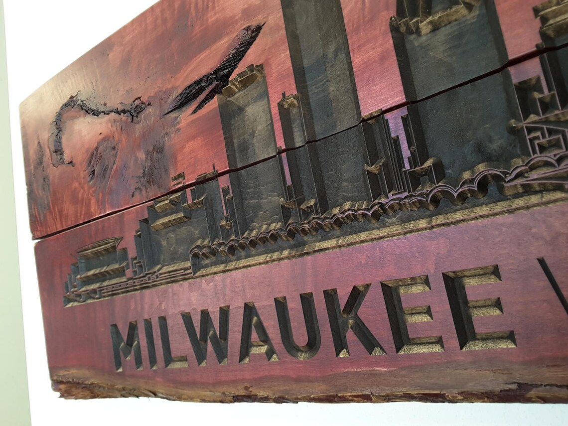Milwaukee Skyline CARVED Wood Sign City Sign Custom Wood | Etsy
