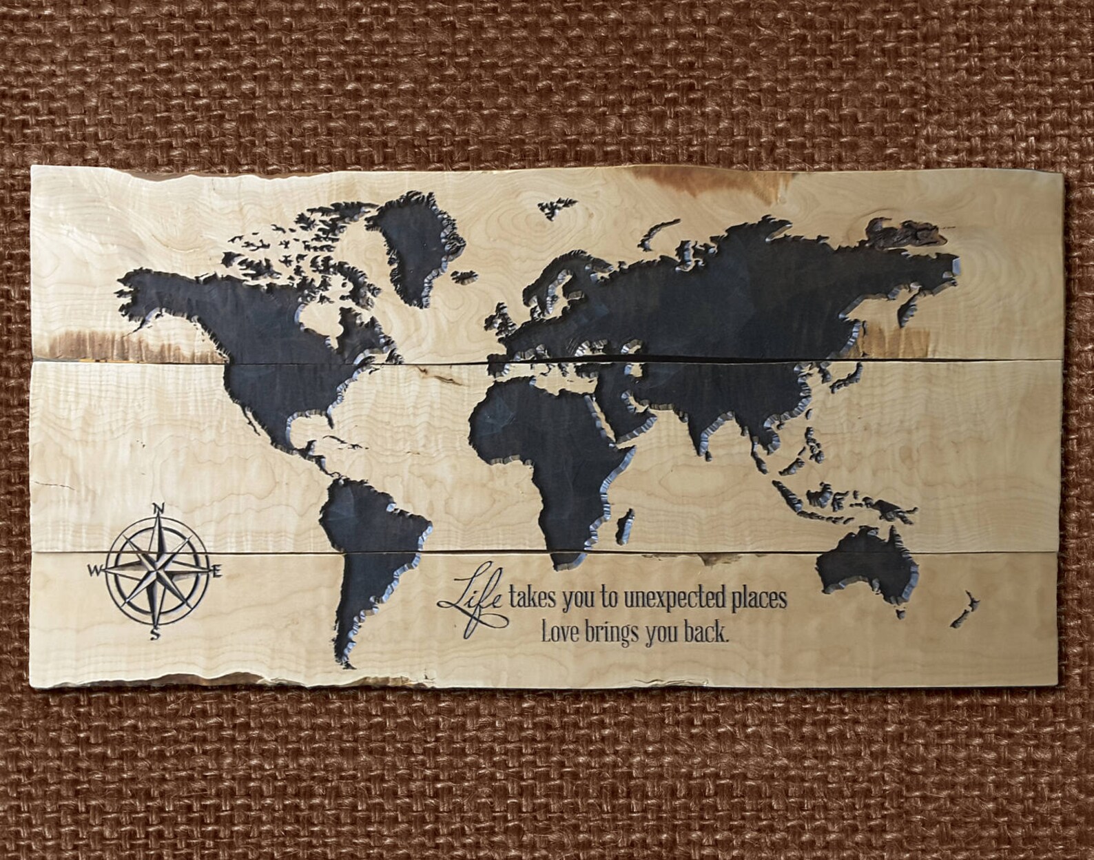 CARVED Wood World Map LIVE EDGE World Map Wall Art Travel - Etsy