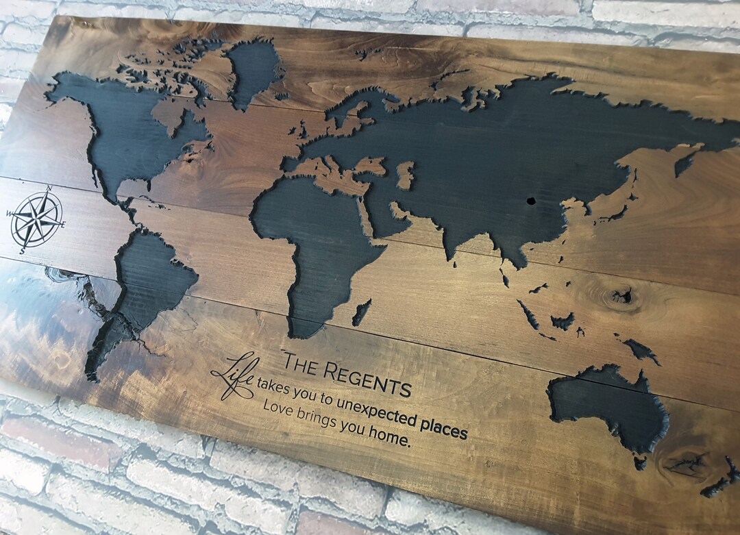 CARVED Wood World Map LIVE EDGE, World Map Wall Art, Travel Décor ...