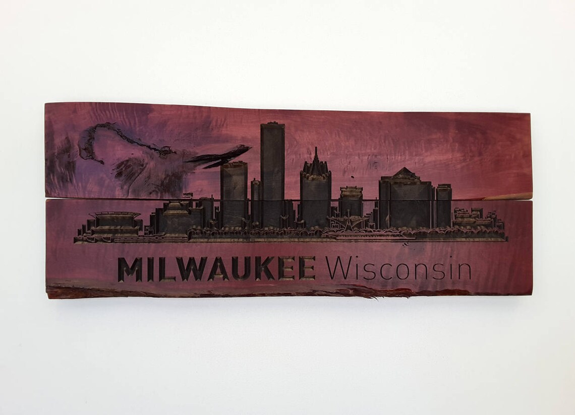 Milwaukee Skyline CARVED Wood Sign City Sign Custom Wood | Etsy