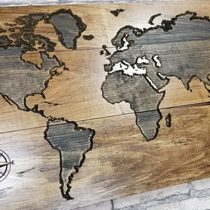 CARVED Wood World Map LIVE EDGE World Map Wall Art Travel | Etsy