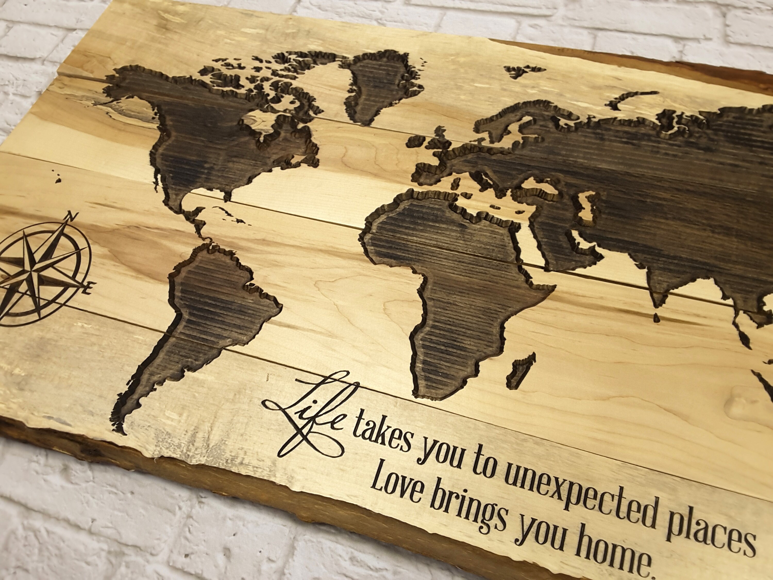 CARVED Wood World Map LIVE EDGE World Map Wall Art Travel - Etsy