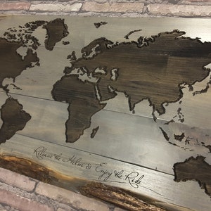CARVED Wood World Map LIVE EDGE, World Map Wall Art, Travel Décor ...
