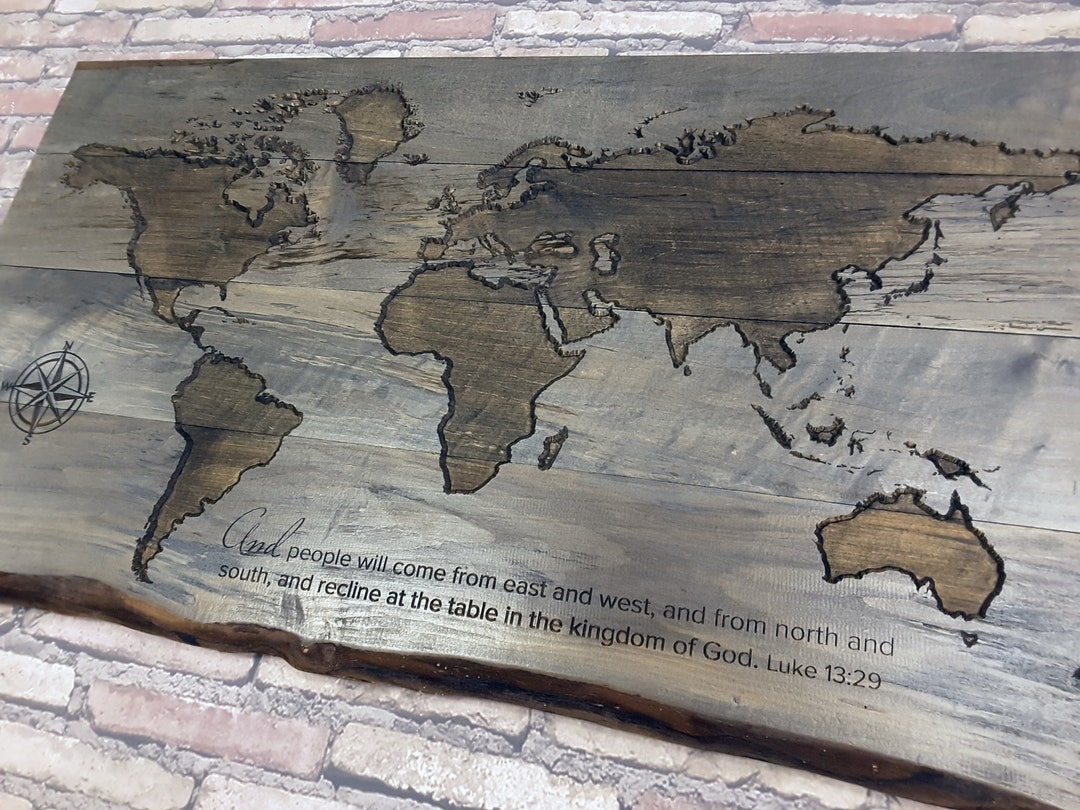 CARVED Wood World Map LIVE EDGE World Map Wall Art Travel - Etsy Portugal