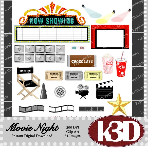 Movie Night Clip Art - Etsy