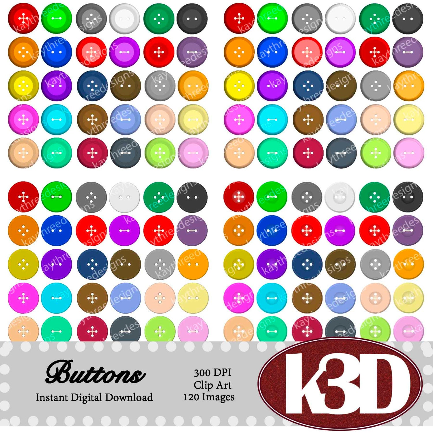 Buttons Clipart Clip Art Instant Digital Download. 120 Digital Images ...